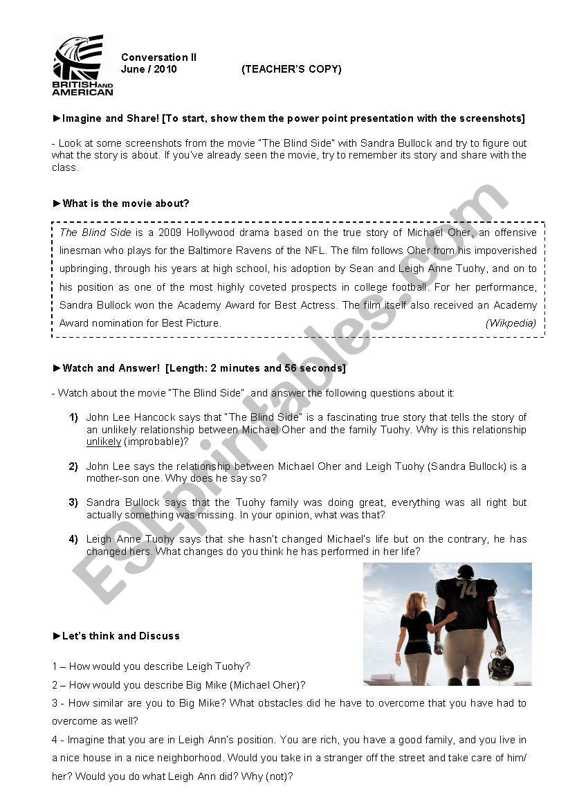 Conversation Class based on a video talking about the film "The Blind ...